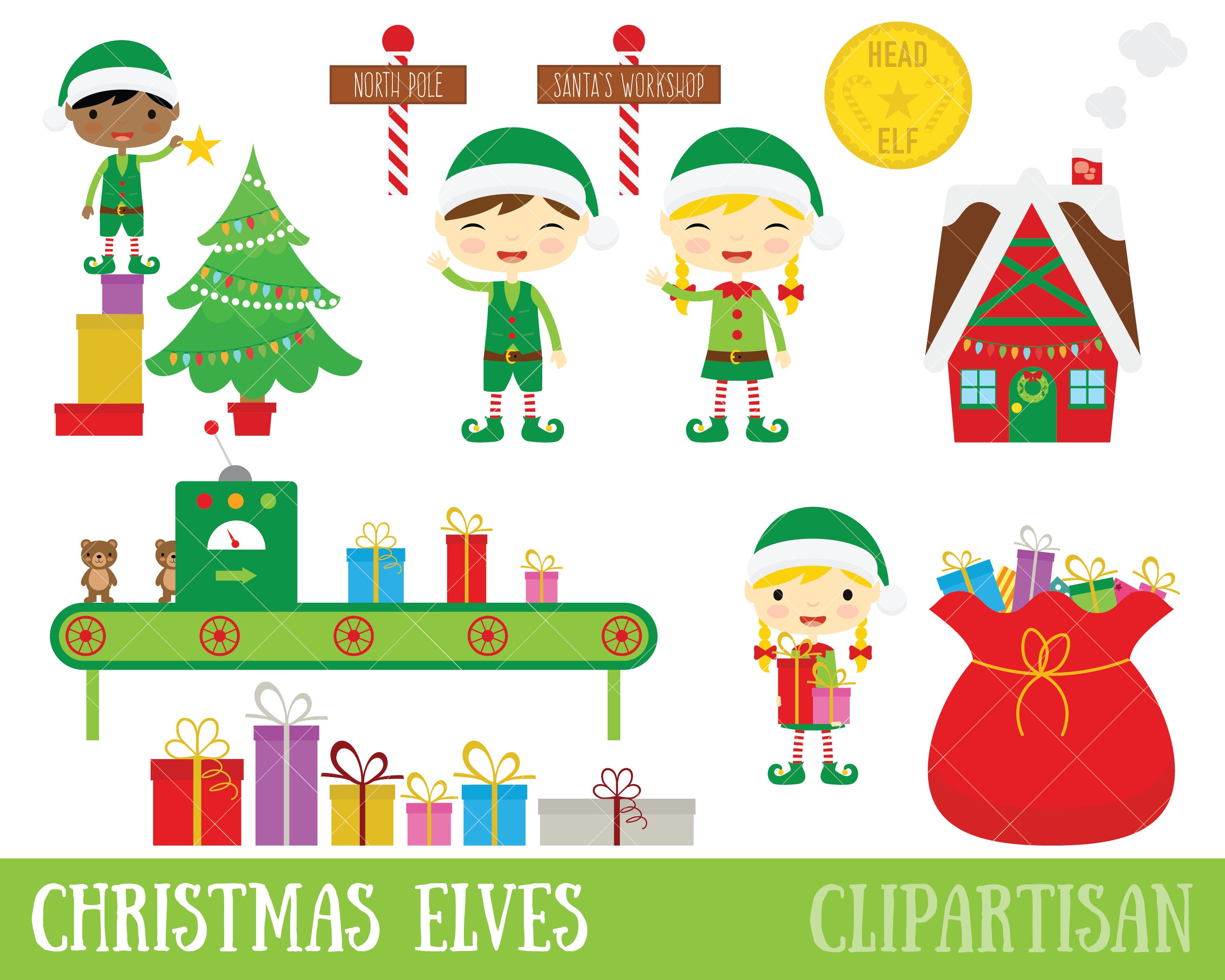 Christmas Elves Clipart / Santa's Workshop / Elf Clip Art | Etsy