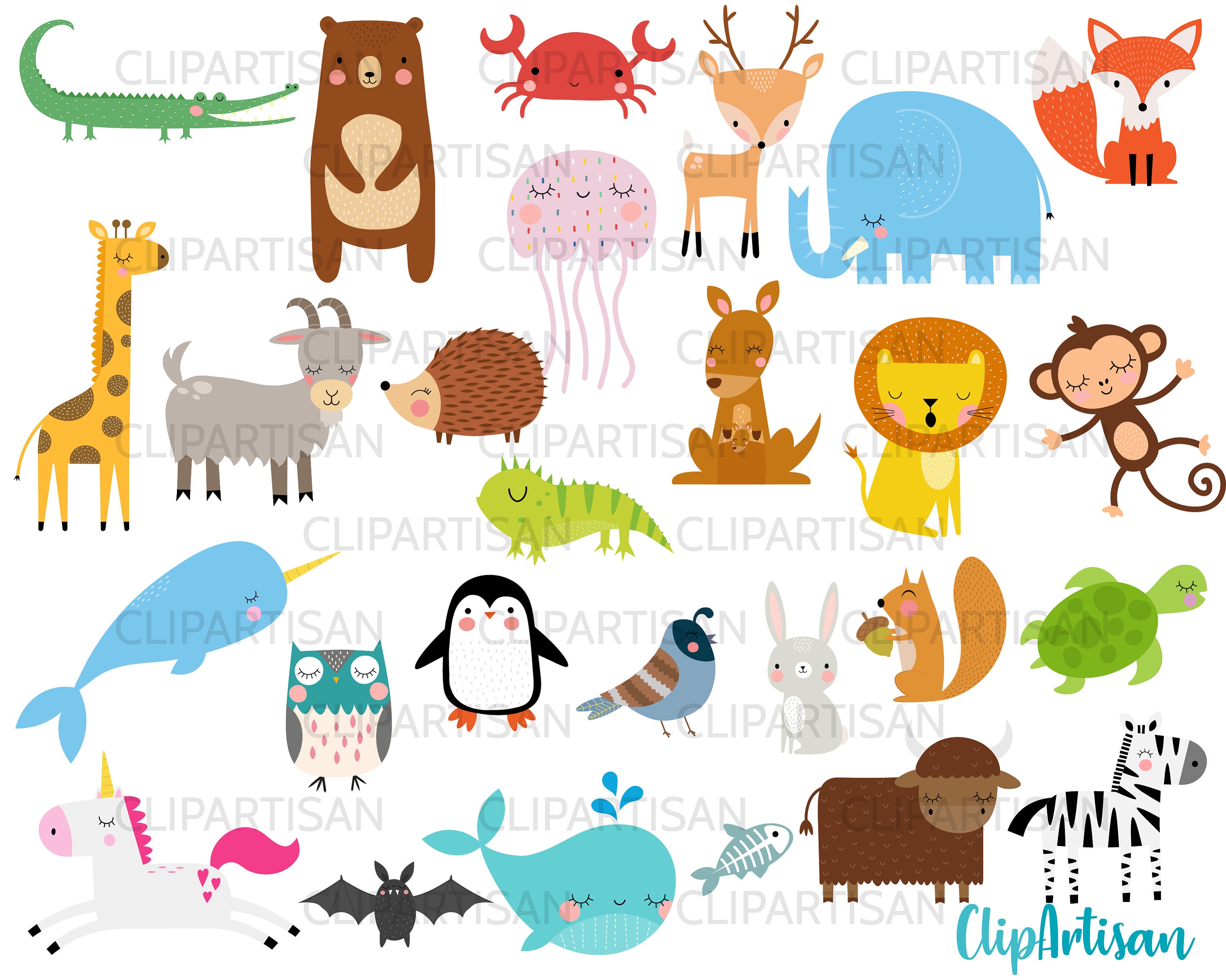 Animals of the Alphabet Clipart Bundle A to Z Animals Clip - Etsy