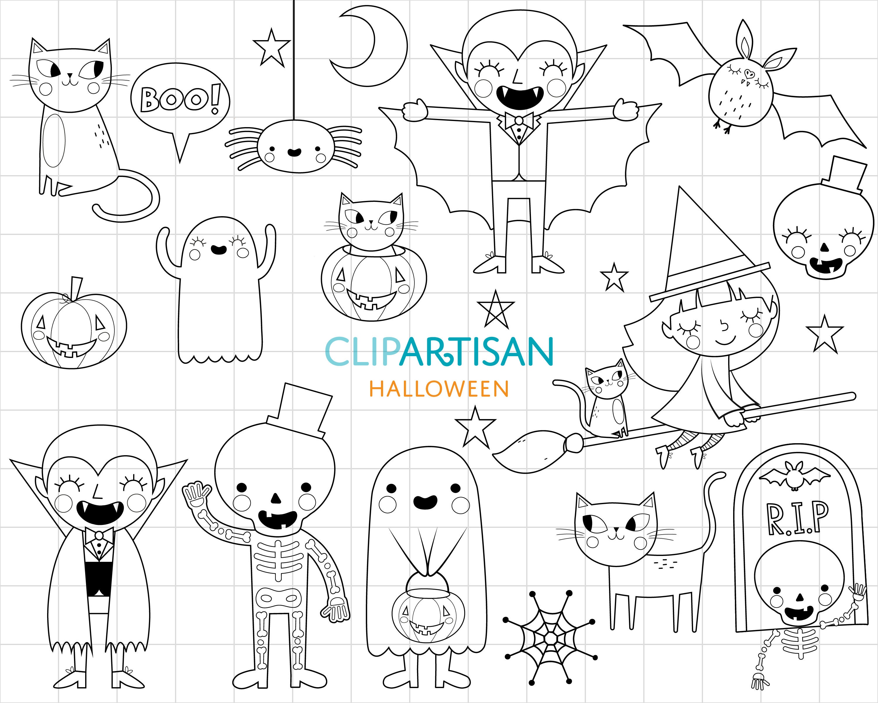 Cute Halloween Clip Art Black And White