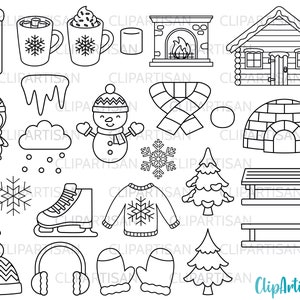 Winter Essentials Digital Stamp, Igloo Clipart, Snowman, Holiday ...