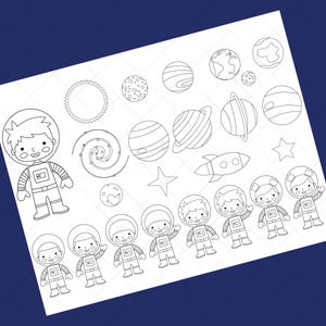 Astronaut Digital Stamps | Cute Astronauts Clipart | Space Line Art - Etsy