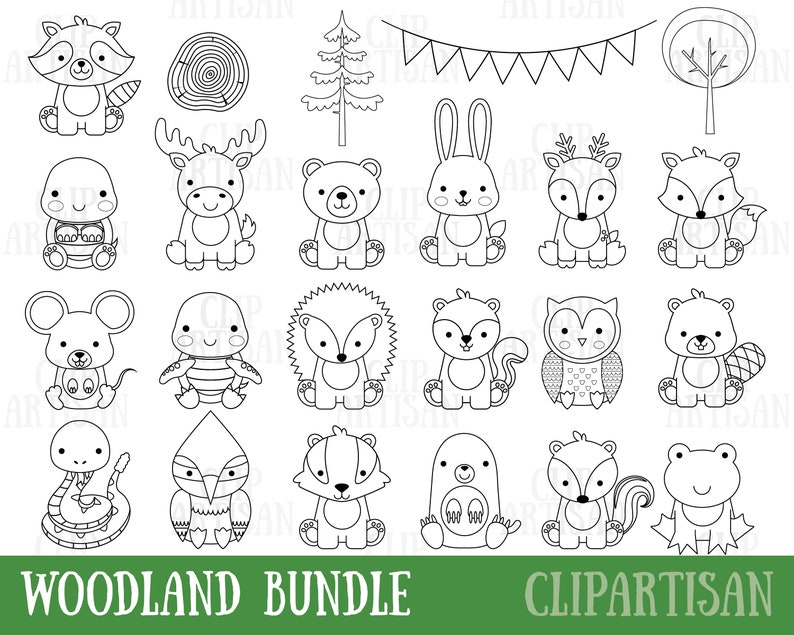 Woodland Baby Animals Clipart Digital Stamps Bundle Forest - Etsy.de