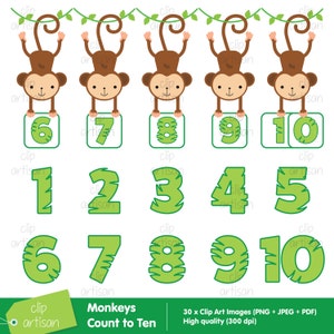 Monkey Numbers / Numbers 1 to 10 Clipart - Etsy