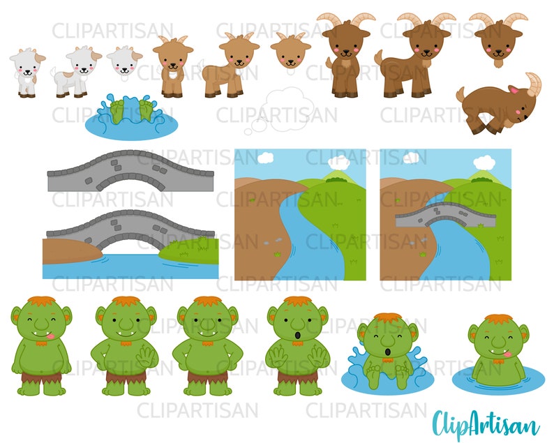 Three Billy Goats Gruff Clip Art, Fairytale Illustrations, PNG ...
