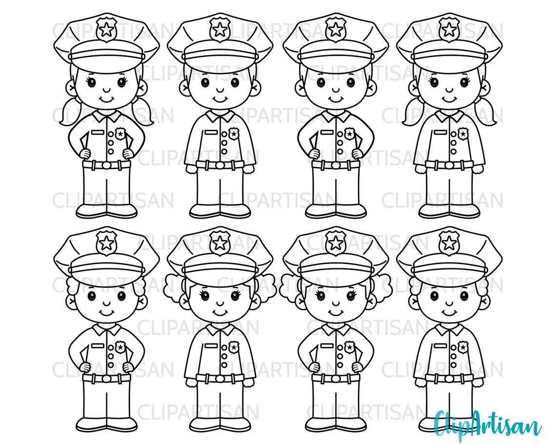 Cops Digital Stamps, Police Officer Clipart, Police Car, Boy Cop, Girl ...