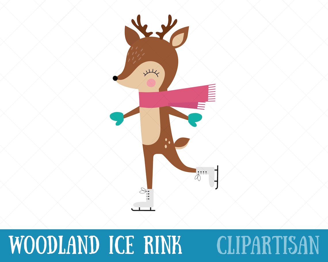 Woodland Animals Ice Skating Clip Art Christmas Ice Rink - Etsy