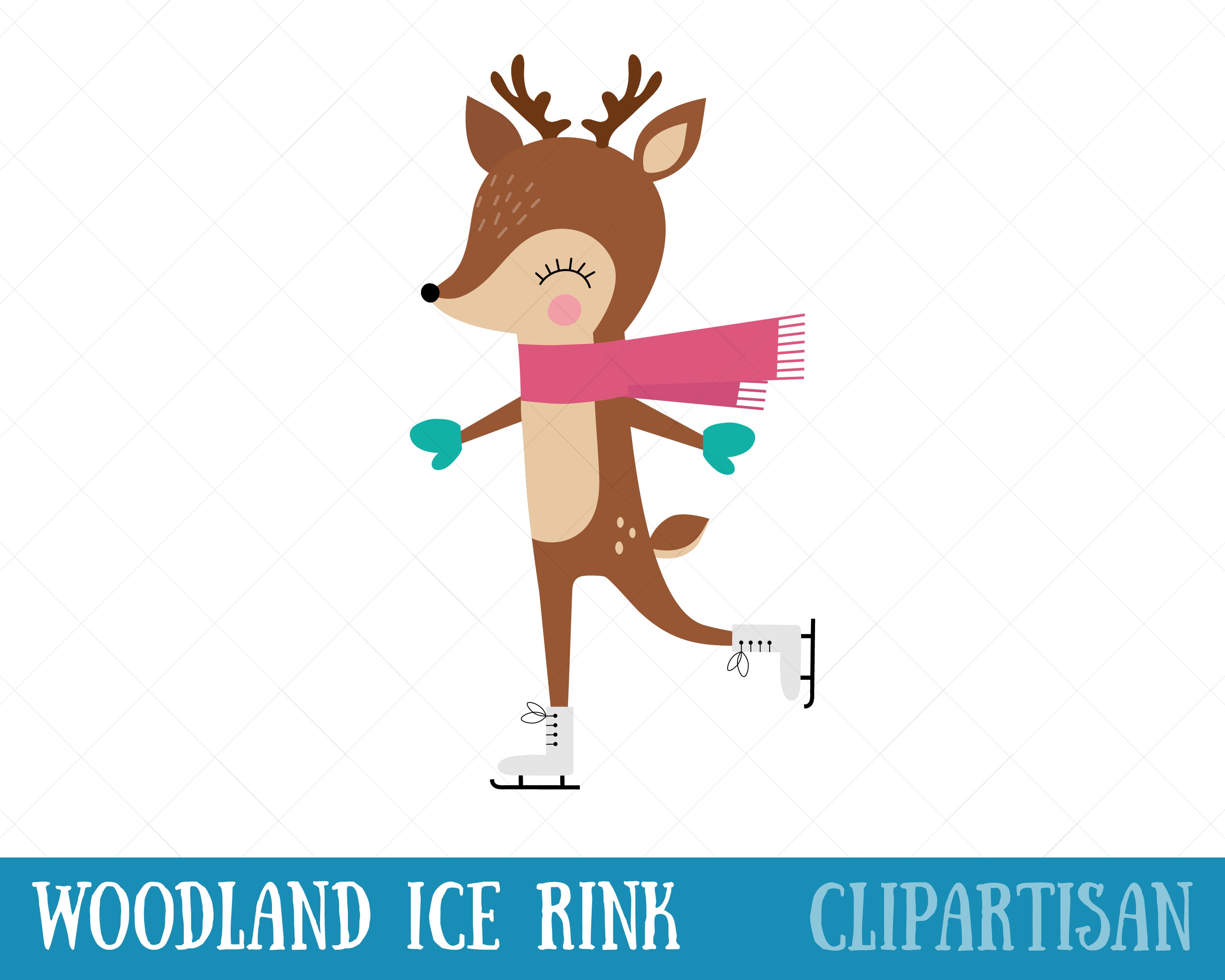 Woodland Animals Ice Skating Clip Art | Christmas Ice Rink Clip Art ...