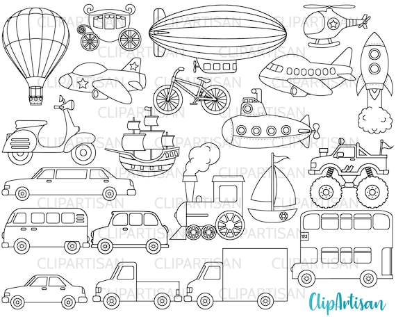 Transportation Clipart Trains Planes and Trucks Clipart PNG - Etsy UK