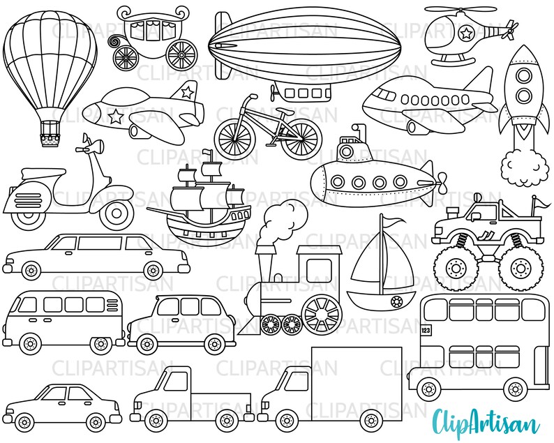 Transportation Clipart Trains Planes and Trucks Clipart PNG - Etsy UK