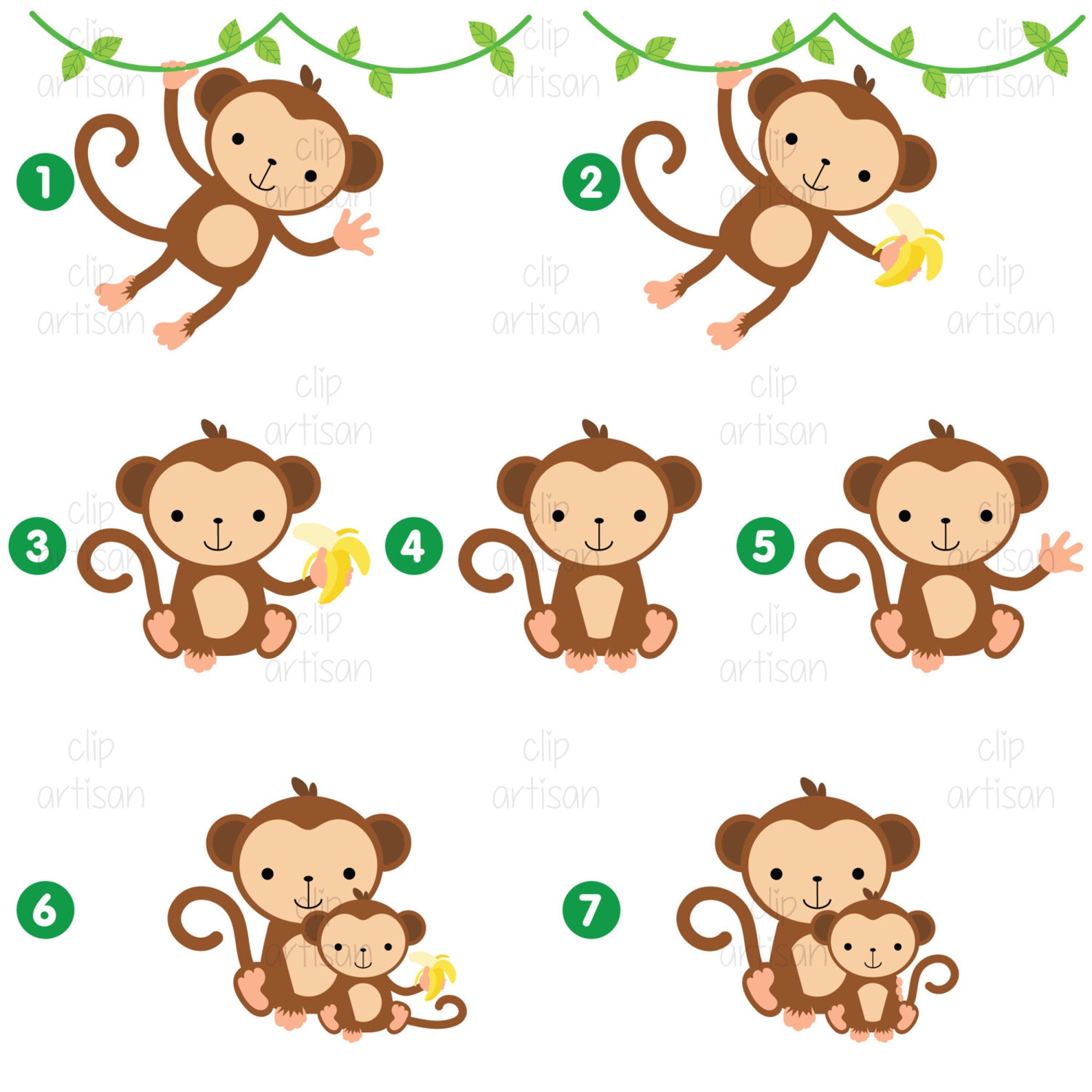 Monkey Clipart / Monkeys Clipart / Baby Monkey Clipart - Etsy UK