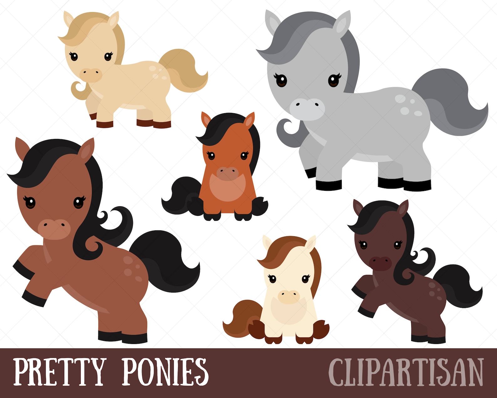 Pony Clipart / Cute Ponies Clip Art | Etsy