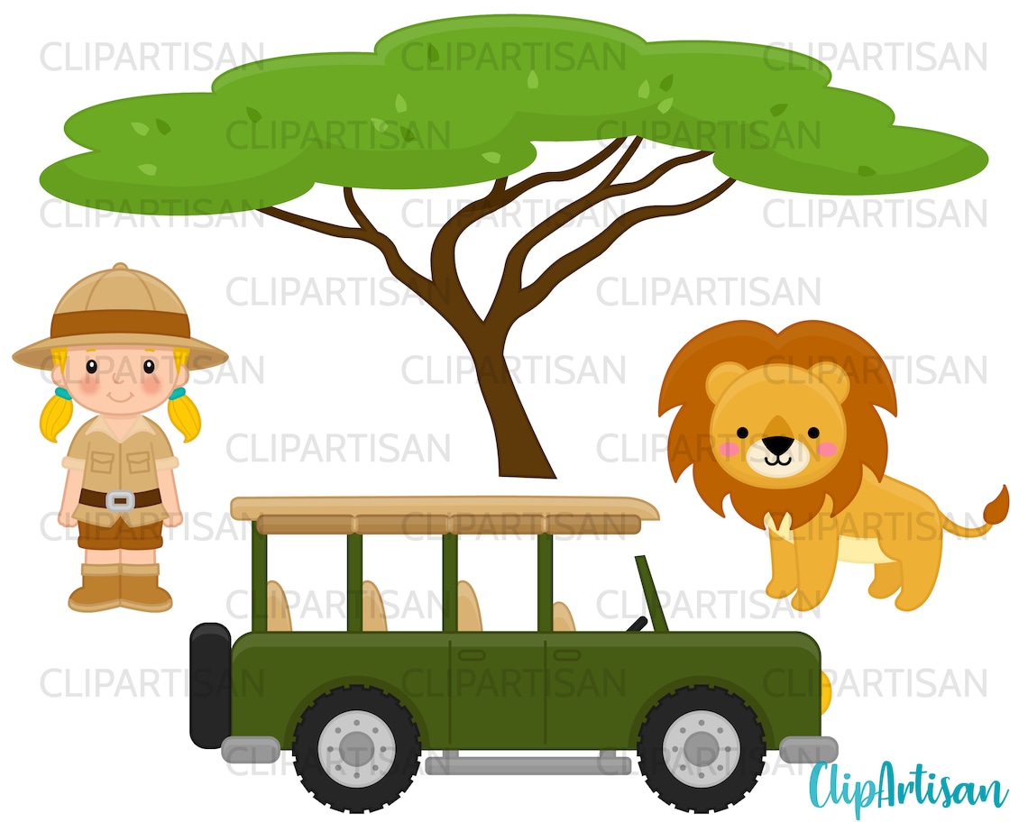 Safari Clipart, African Safari Tour, Cute Jungle Animals, Instant ...