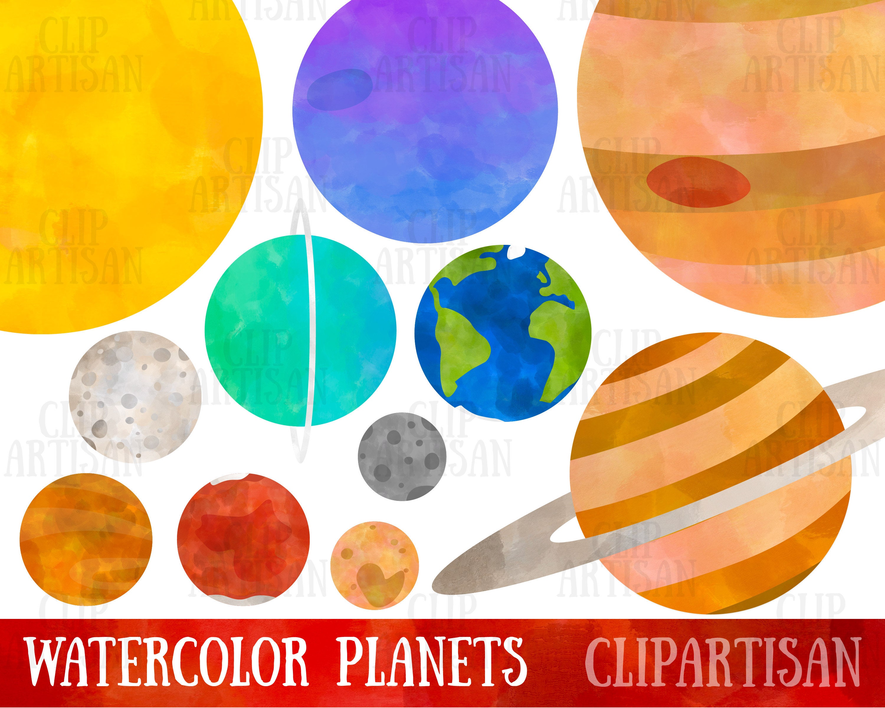 Planets Clipart Watercolor Solar System | Etsy