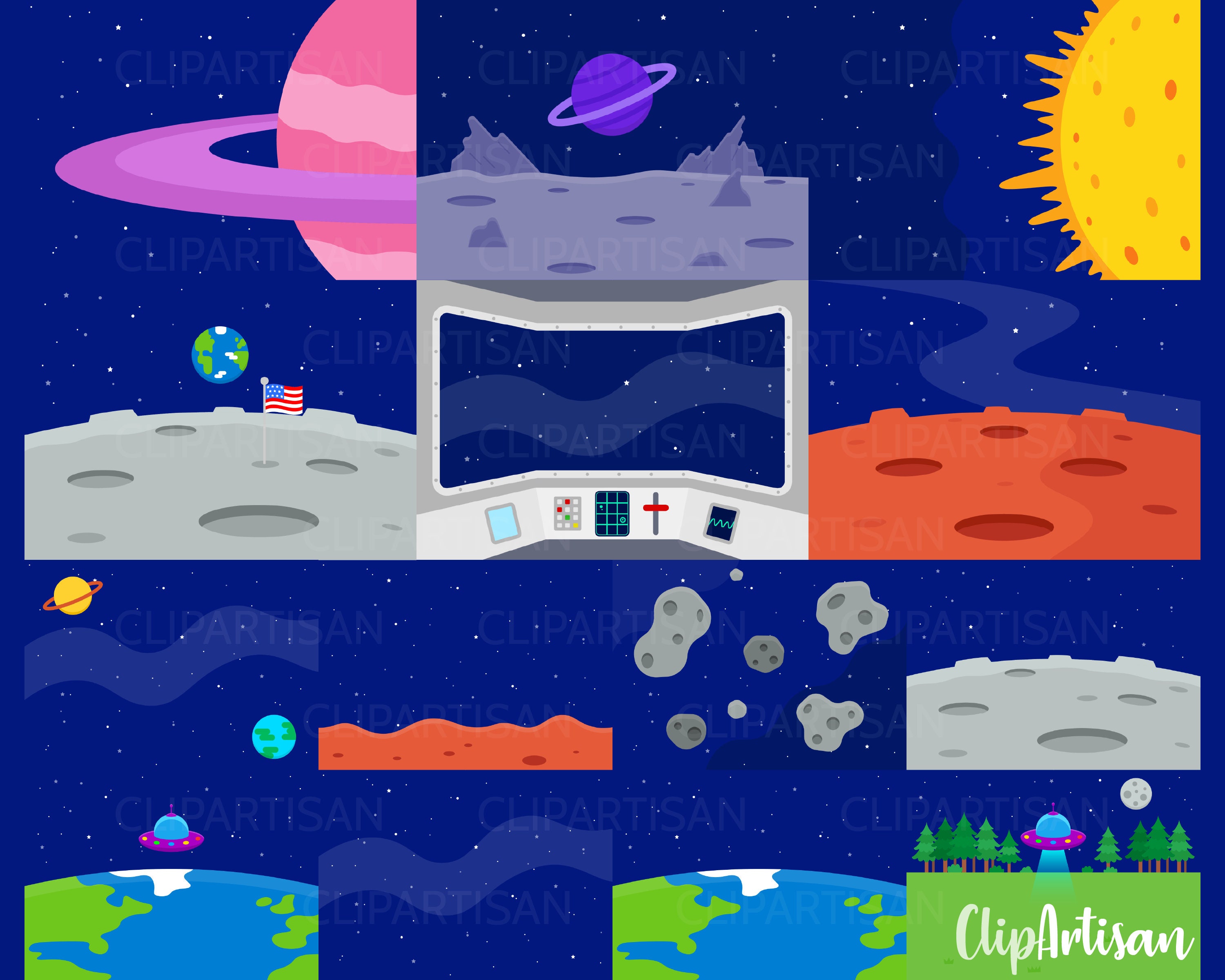 Space Background Scenes Clip Art Planets Clip Art Astronaut - Etsy UK