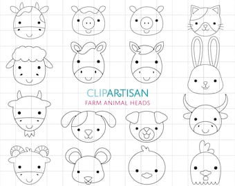 Farm Animal Faces Clipart, Safari Animals, Cats, Dogs, Sheep, Lamb ...
