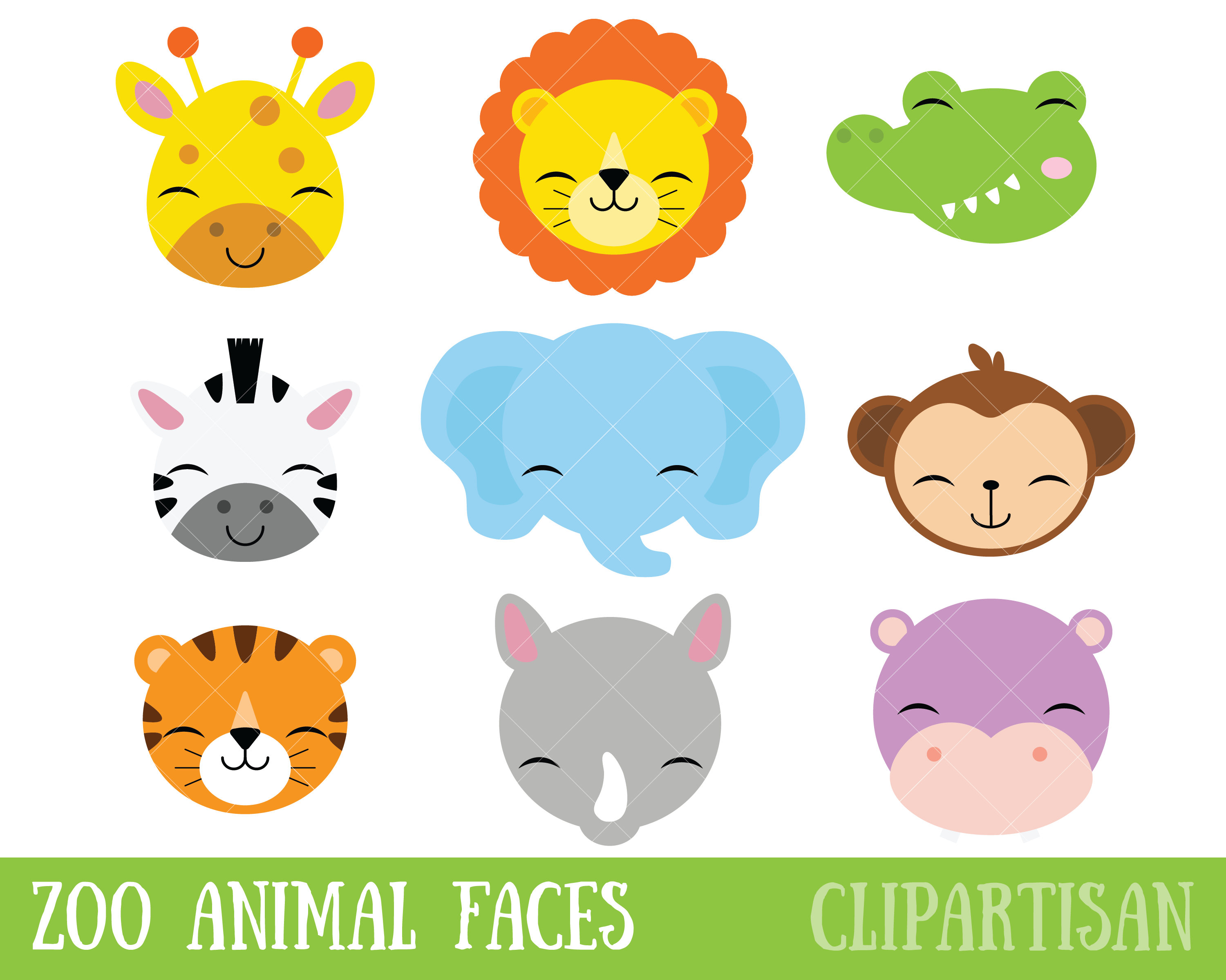 Zoo Animal Faces Clipart | Safari Animal Masks - Etsy Canada