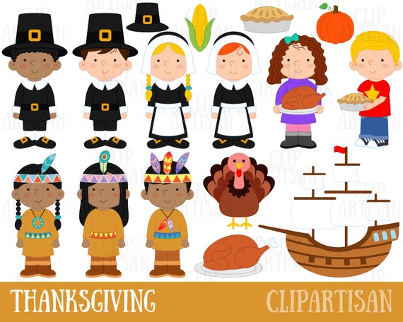 Thanksgiving Clip Art Pilgrims Native Americans Fall | Etsy
