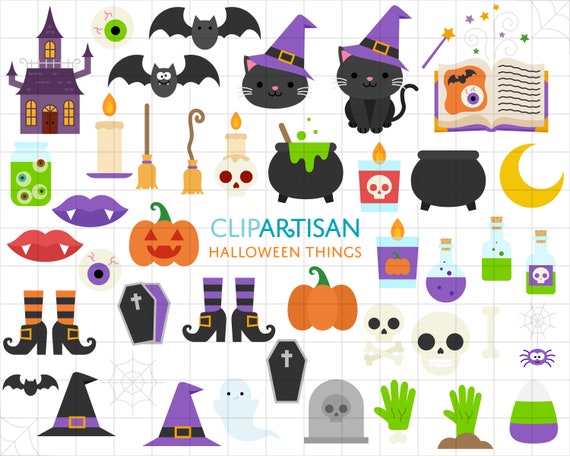 Halloween Things Clipart Ghost Witch's Cat Witch - Etsy