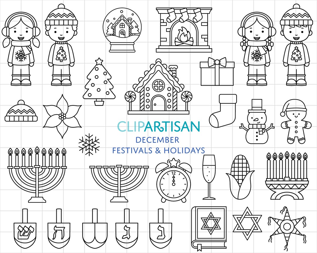 December Festivals and Holidays Clipart, Hanukkah Digital Stamps ...