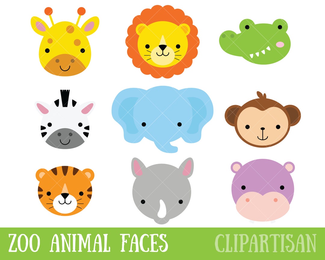 Zoo Animal Faces Clipart | Safari Animal Masks - Etsy
