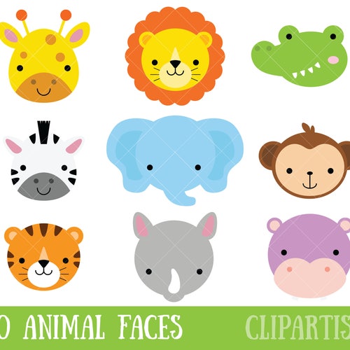 African Animal Faces Clipart Safari Baby Animals Jungle - Etsy Canada