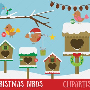 Christmas Birds Clipart / Winter Bird Houses - Etsy
