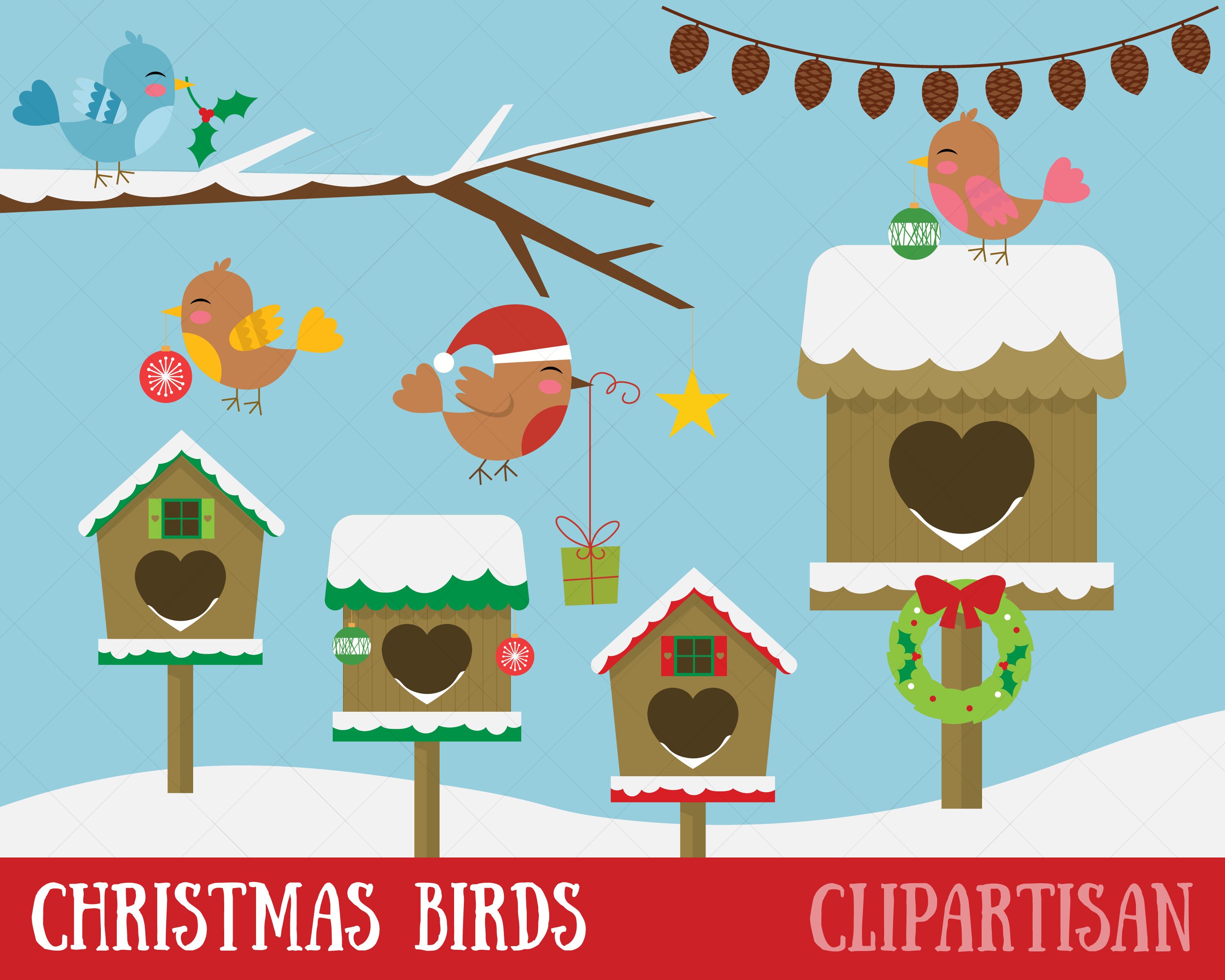 Christmas Birds Clipart / Winter Bird Houses - Etsy