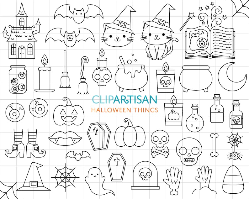 Halloween Things Clipart, Ghost, Witch's Cat, Pumpkin, Jack O' Lantern ...
