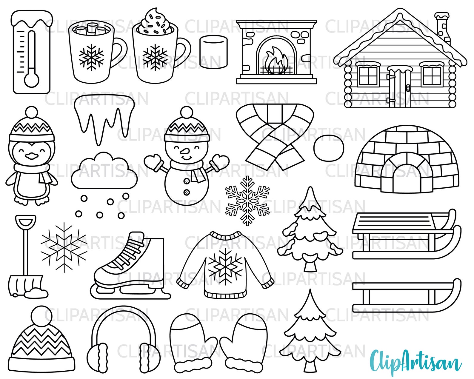 Winter Kids Digital Stamp, Snow Day, Christmas, Build a Snowman, Skiing ...