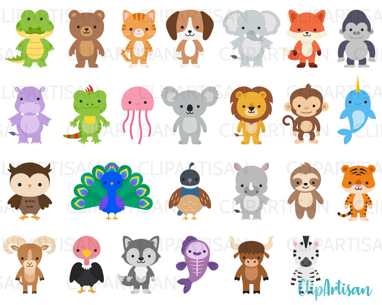 Animals A to Z Clipart, Animal Alphabet Clip Art, Cute Nursery Animals ...