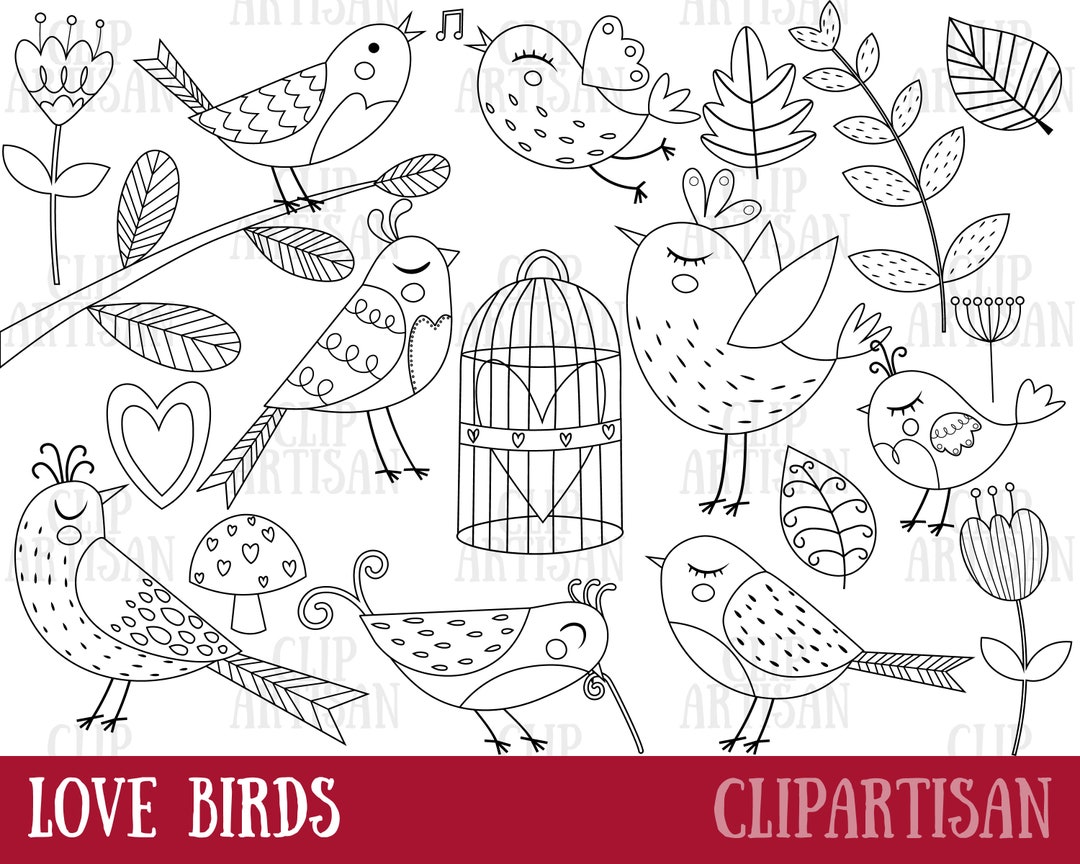 Love Birds Digital Stamps, Valentines Day Clipart - Etsy