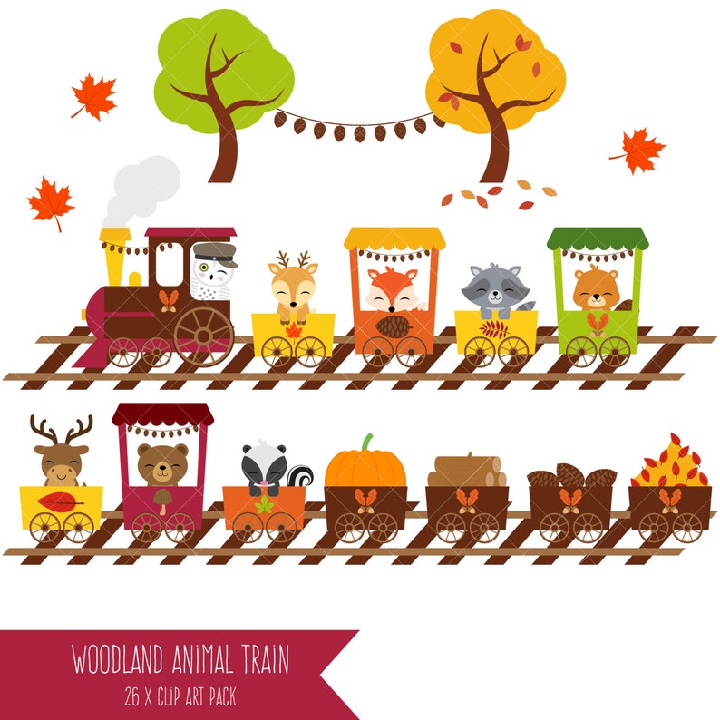 Woodland Animal Train Clipart / Cute Animal Clip Art - Etsy