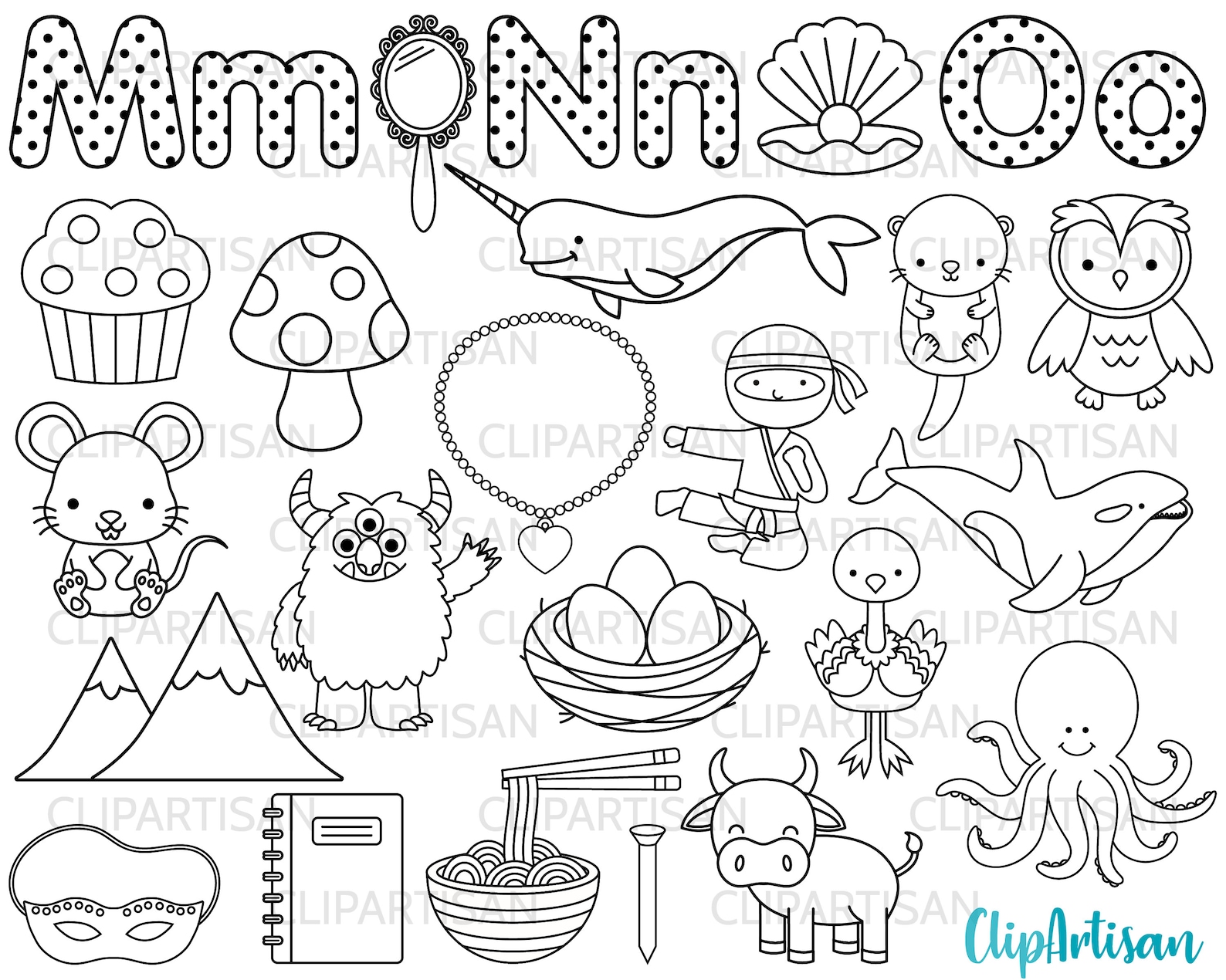 Alphabet Digital Stamps ABC Illustrations MNO Alphabet | Etsy