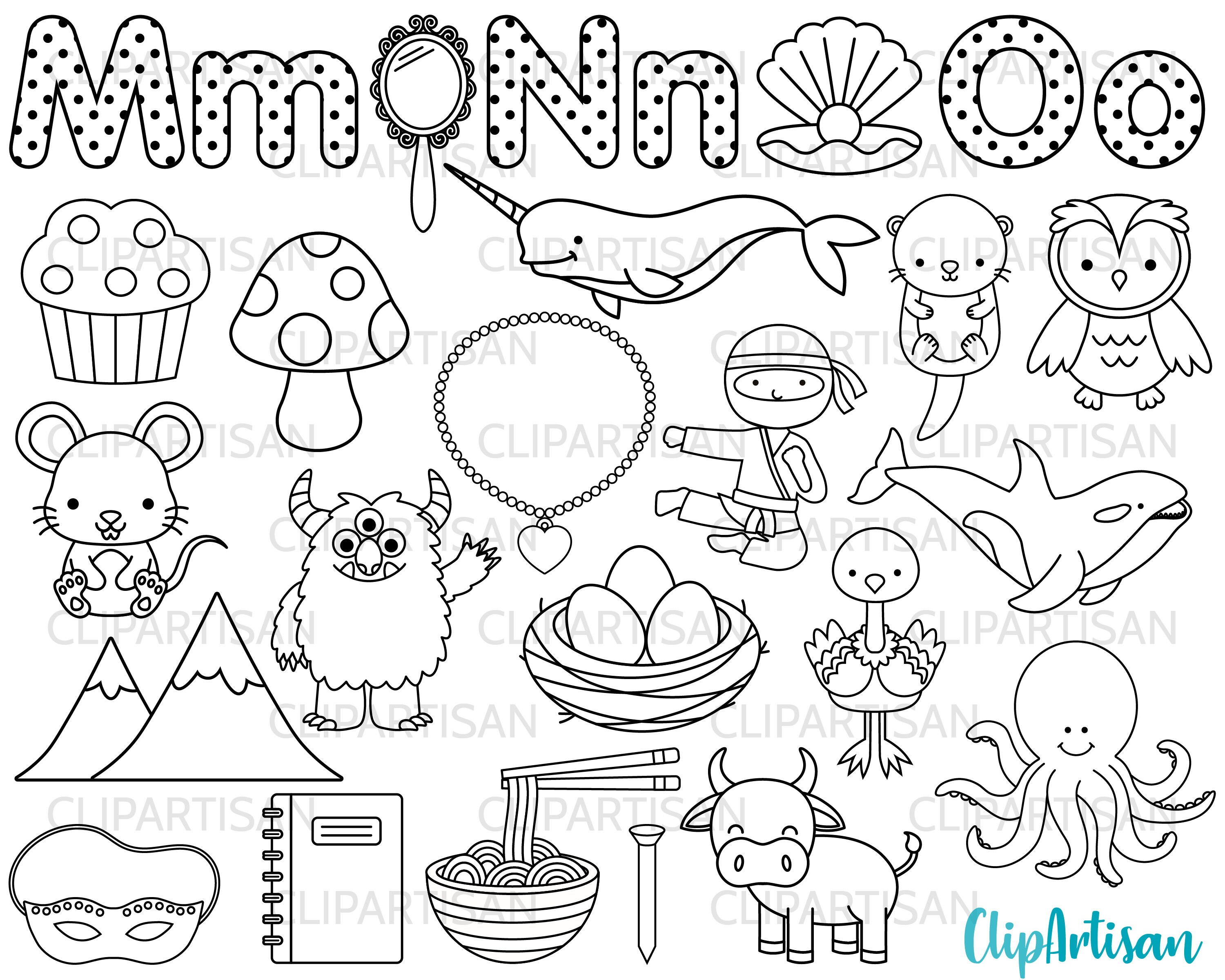 Alphabet Digital Stamps ABC Illustrations MNO Alphabet | Etsy