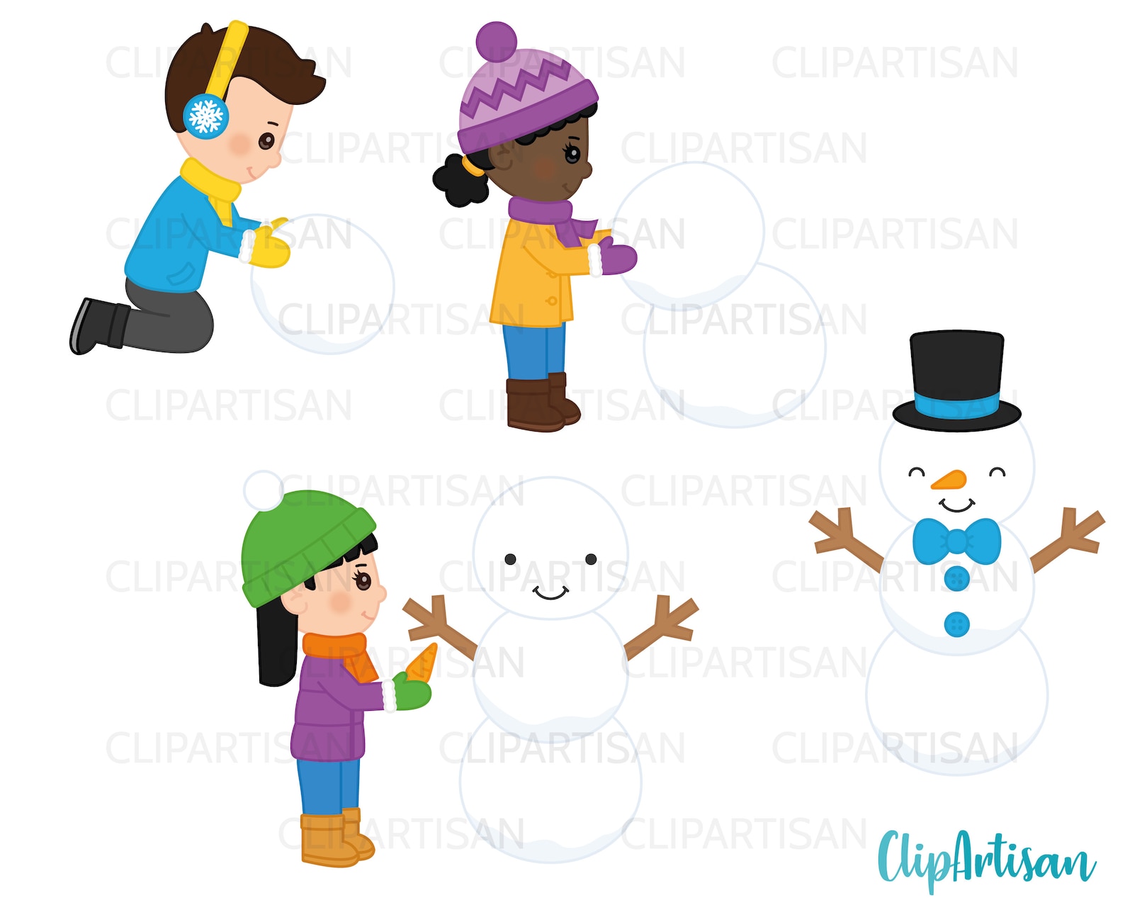 Winter Kids Clipart Bundle Snow Day Christmas Build a - Etsy