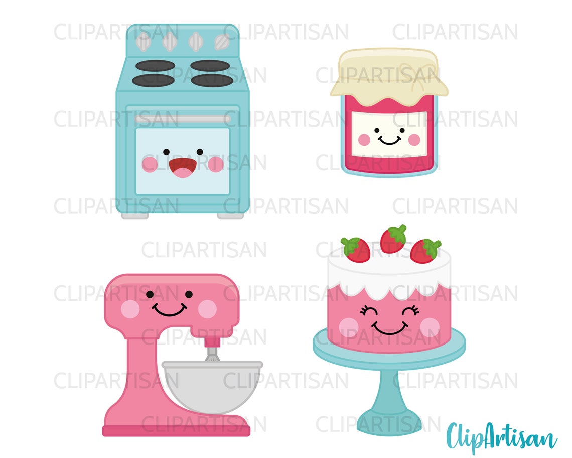 Kawaii Baking Clipart, Cute Kitchen Cooking Clip Art Set, PNG Instant ...
