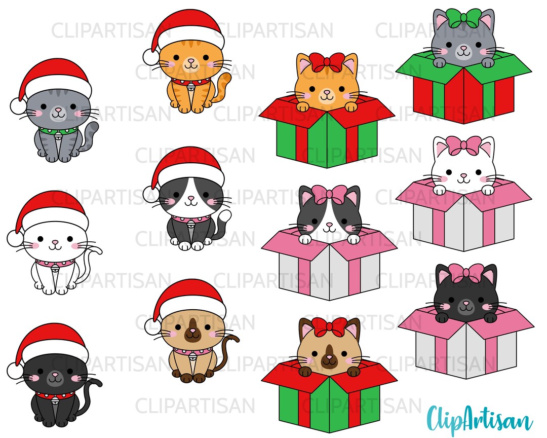 Christmas Cats Clipart Meowy Christmas Kittens Kitty Cats Kitties Pets ...