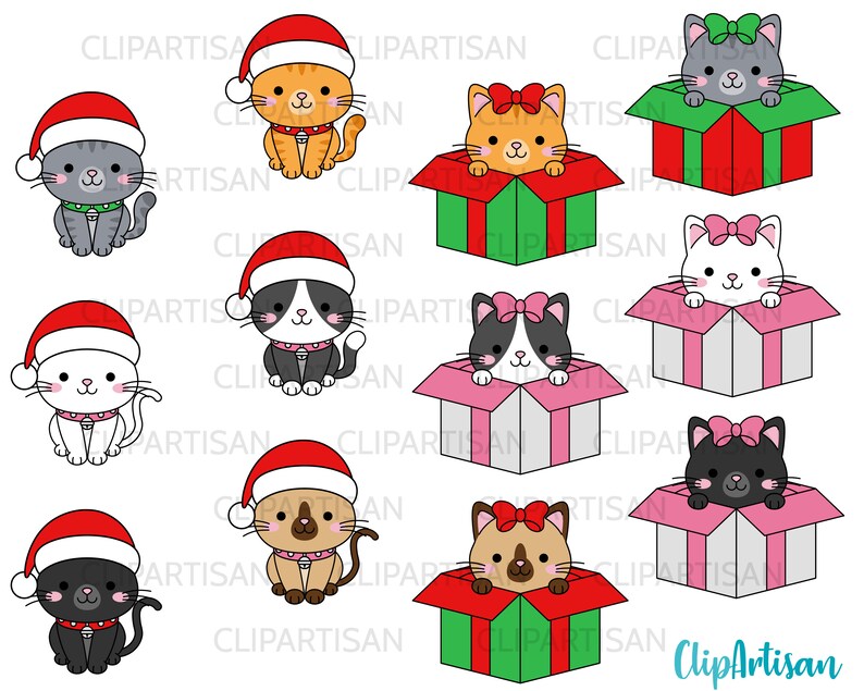 Christmas Cats Clipart Meowy Christmas Kittens Kitty Cats - Etsy