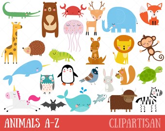 Animals of the Alphabet Clipart Bundle A to Z Animals | Etsy