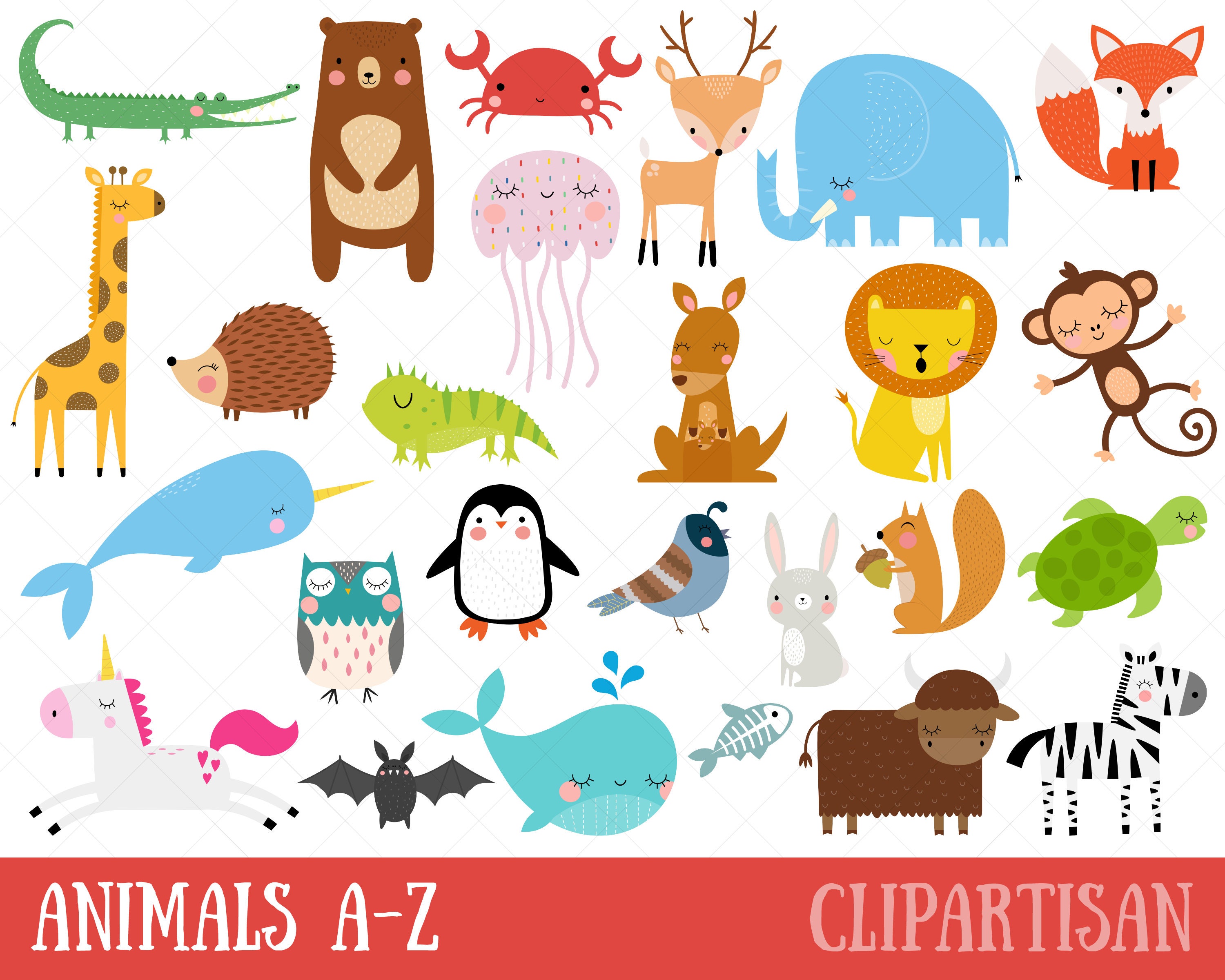 Animals of the Alphabet Clipart Bundle A to Z Animals Clip | Etsy Canada