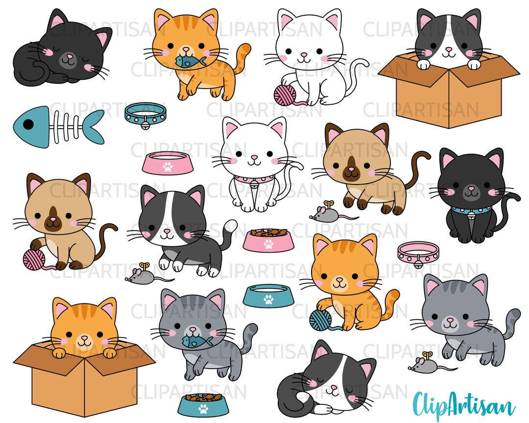 Kittens Clipart Cute Kitty Cats Kitties Pets Graphics PNG JPEG 0002 - Etsy