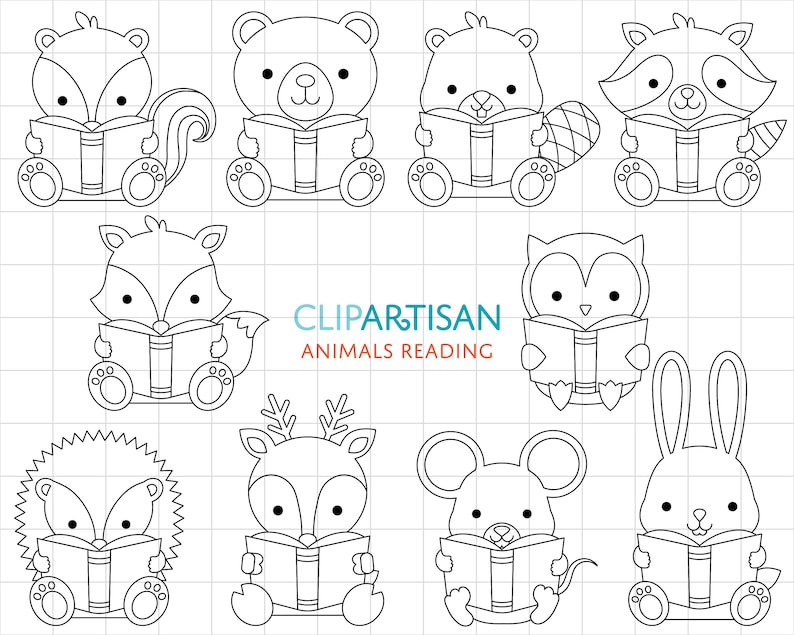 Woodland Animals Reading a Book Clipart Bundle Woodland - Etsy