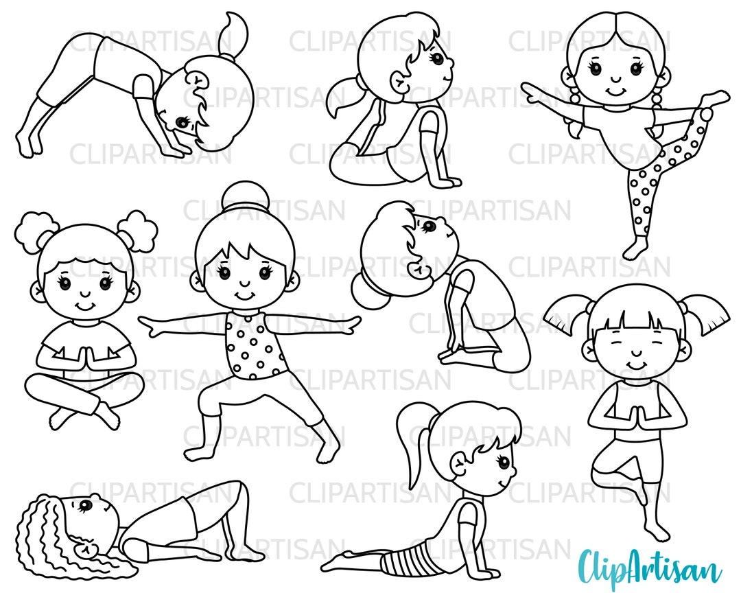Yoga Digital Stamps, Yoga Girls, Yoga Kids Clipart, Yoga Children, Yoga ...