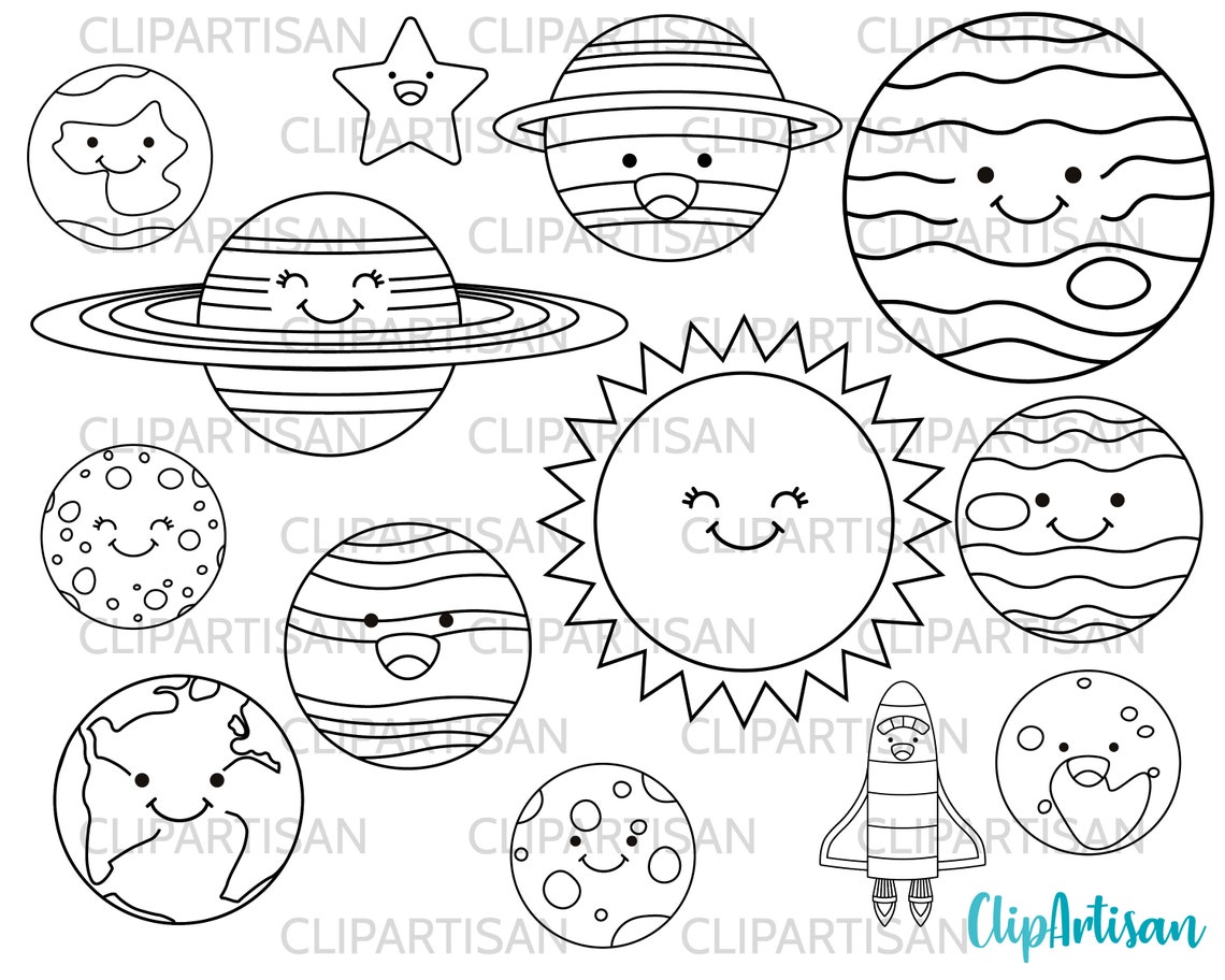 Kawaii Planets Digital Stamps Cute Planets Happy Solar - Etsy