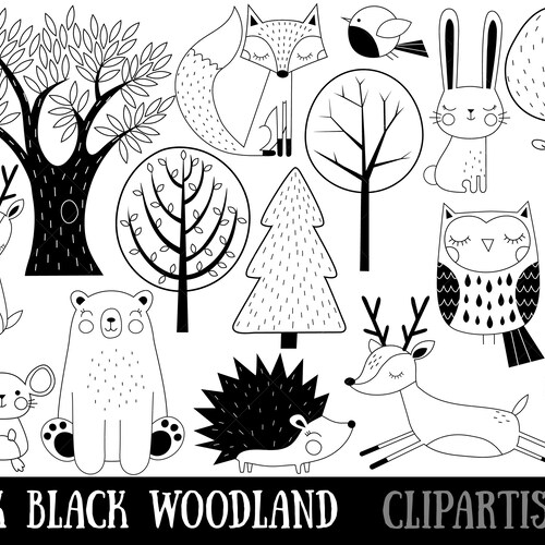 Woodland Animals Clipart Nursery Woodland Printable Black - Etsy