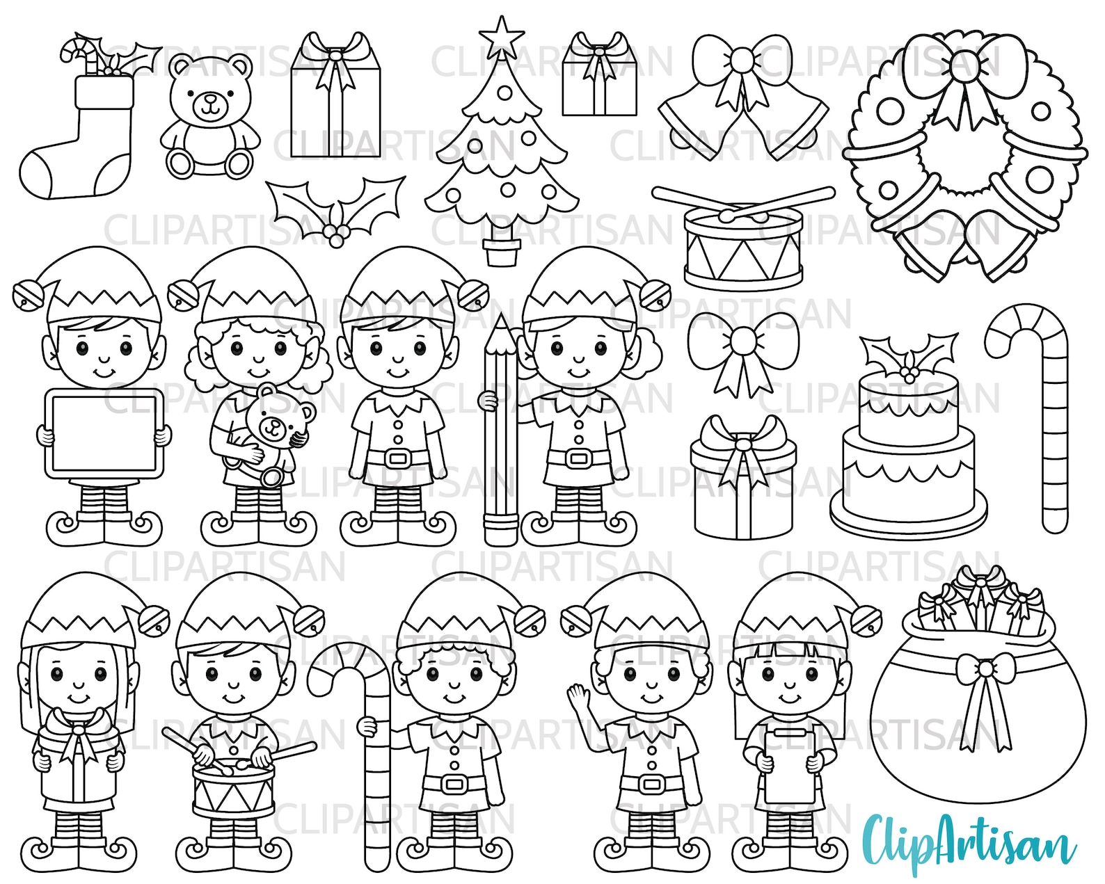 Christmas Elves Digital Stamps, Santa's Workshop, Elf Clip Art Svg Png ...