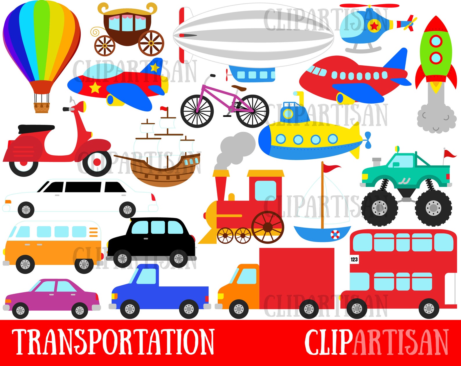 Transportation Clipart Trains Planes and Trucks Clipart | Etsy