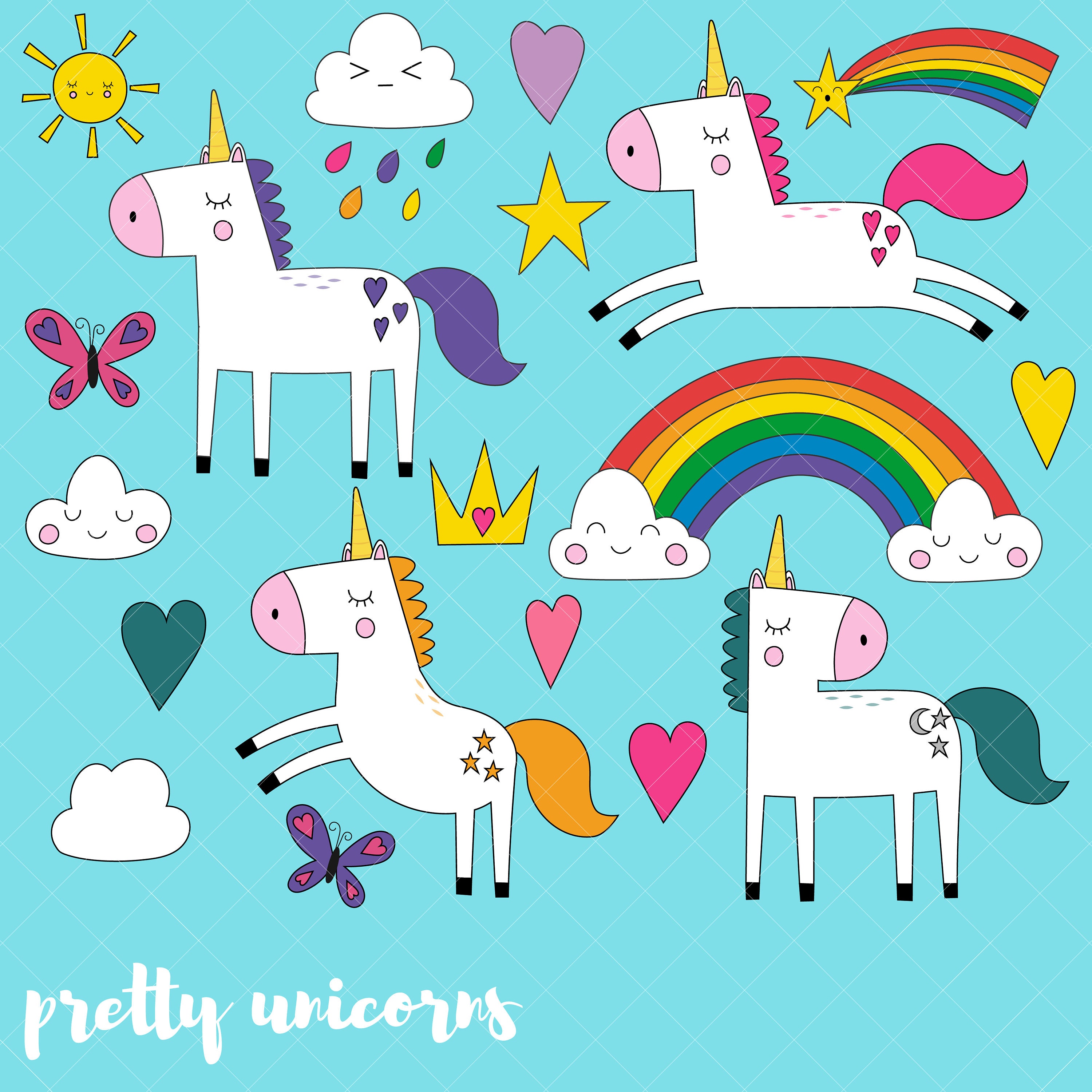 Unicorn Clipart / Pretty Unicorns Clip Art - Etsy
