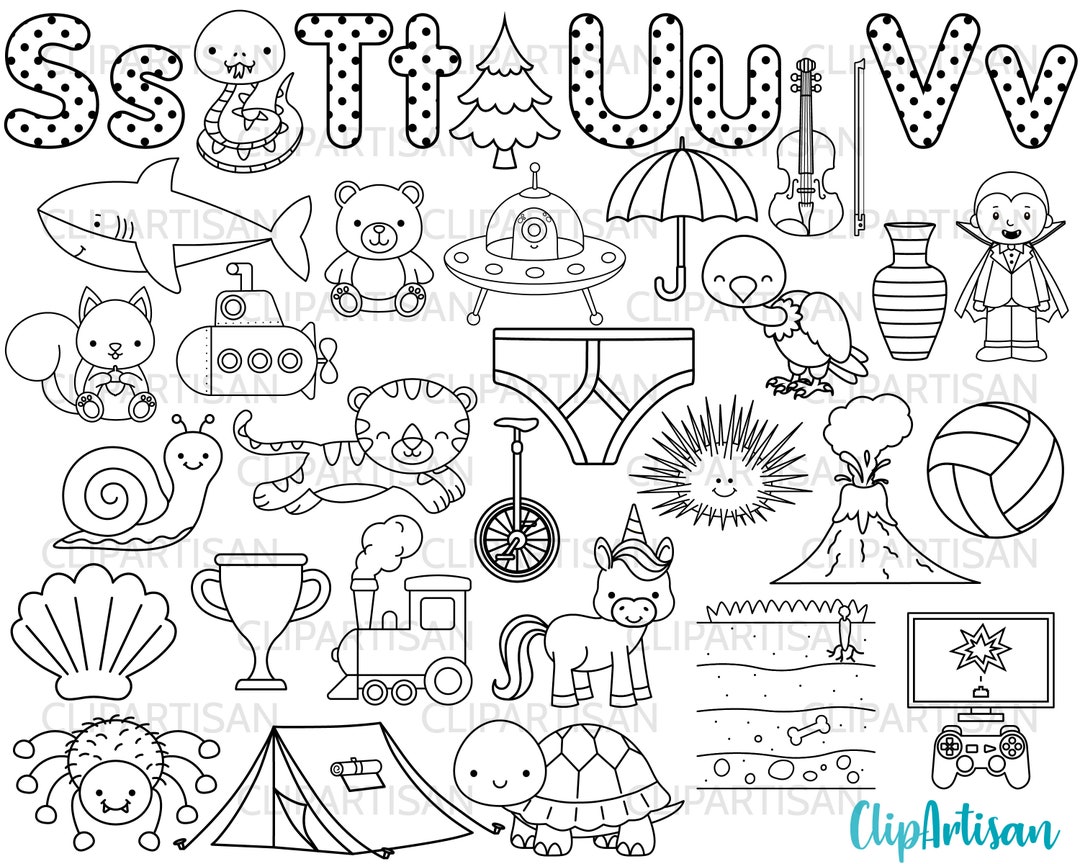 Alphabet Digital Stamps, ABC Clip Art, STUV Alphabet Letters, Back to ...