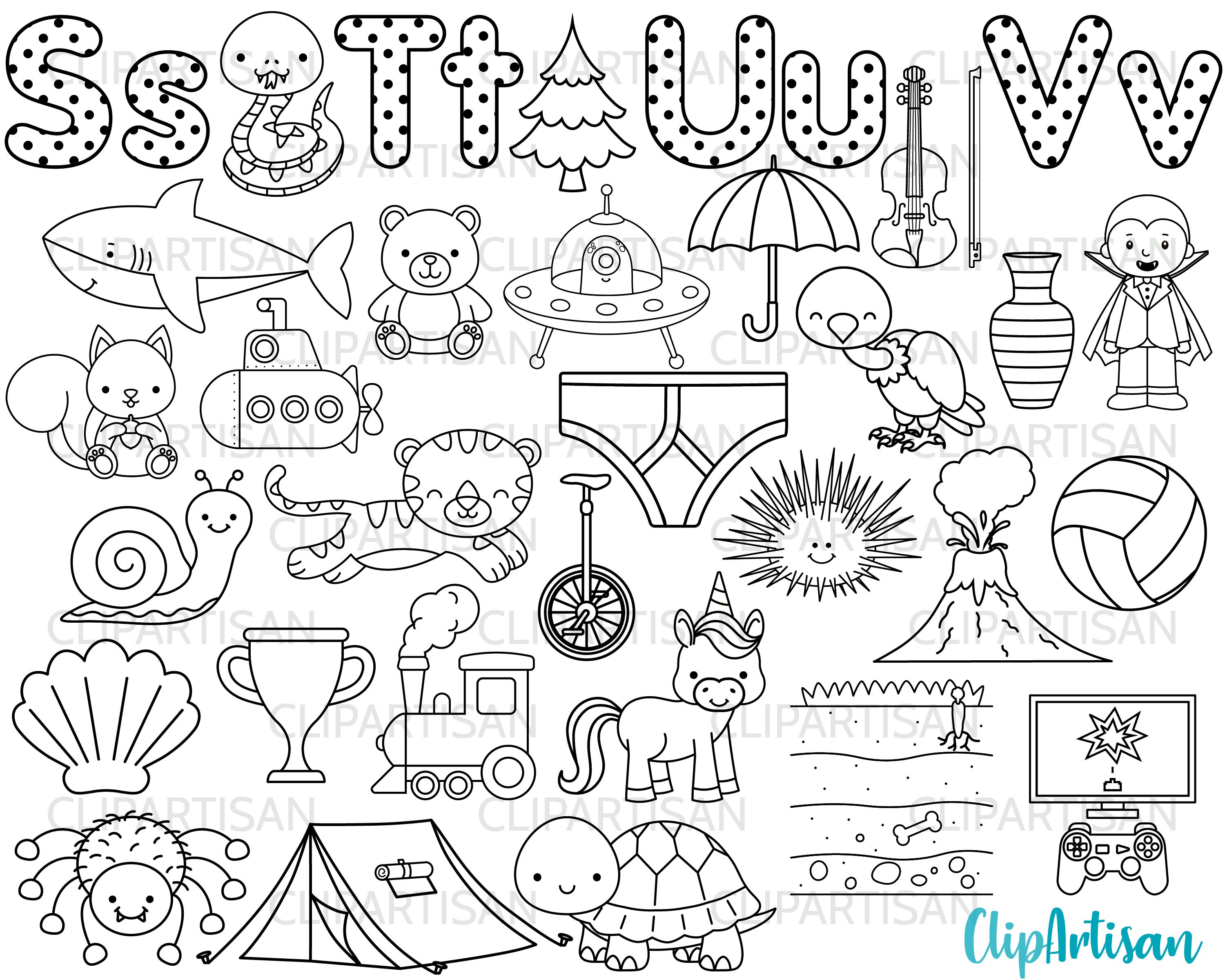 Alphabet Digital Stamps ABC Clip Art STUV Alphabet Letters - Etsy Australia